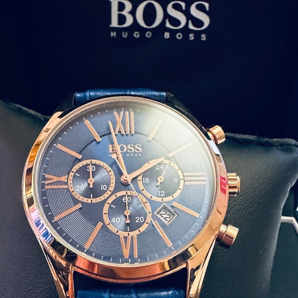 Hugo Boss | Accessories | Hugo Boss Mens Chronograph Blue Leather ...
